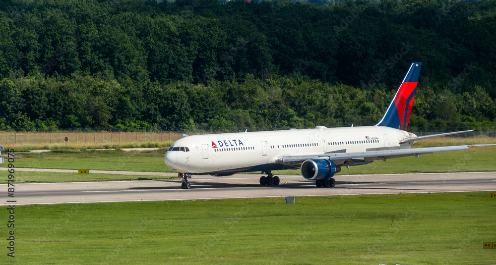 Geneva, Switzerland - July 02, 2024: sign and logo on an Airbus A330 ...