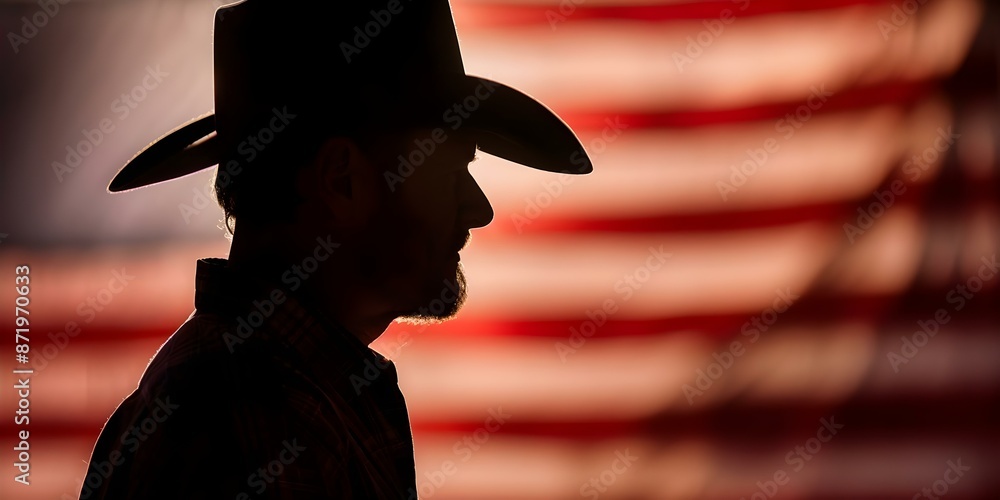 Cowboy silhouette on American flag background for Westernthemed ...