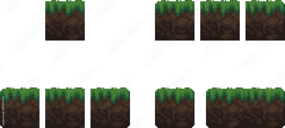 Pixel art tile set for 2d retro video-game. A set of ground tiles with ...