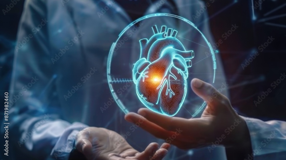 A holographic projection of the human heart with medical images and ...