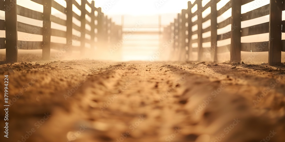 Rodeo arena with dusty ground and wooden fences. Concept Rodeo Arena ...