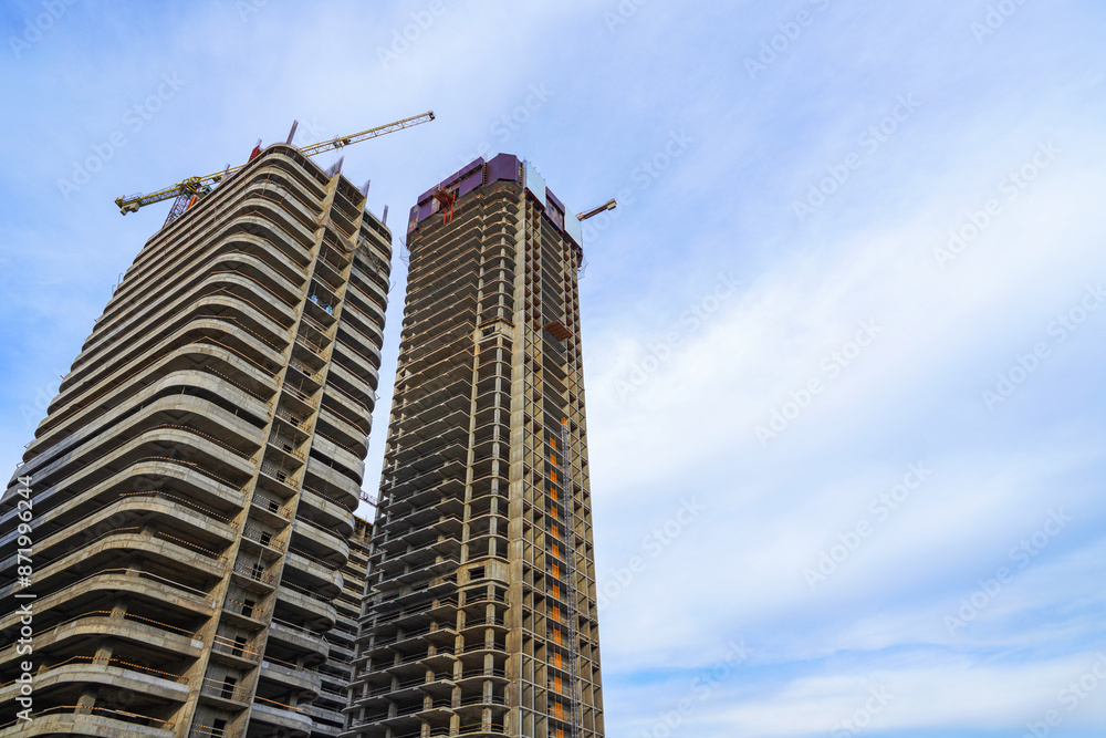 Skyscraper Construction. Tower Crane on formworks on construction site ...