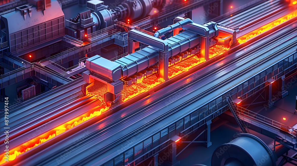 steel making automated equipment. isometric industrial steel production ...