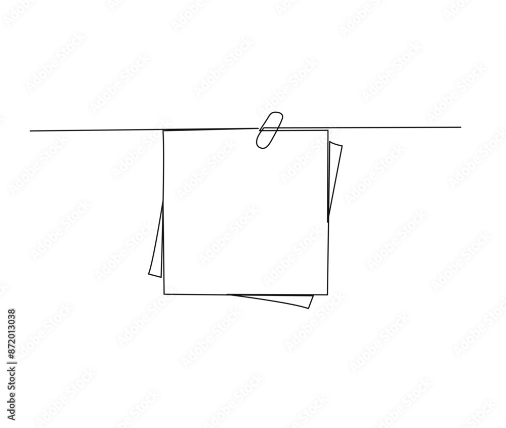 Continuous one line drawing of note paper with paperclip. To do note ...