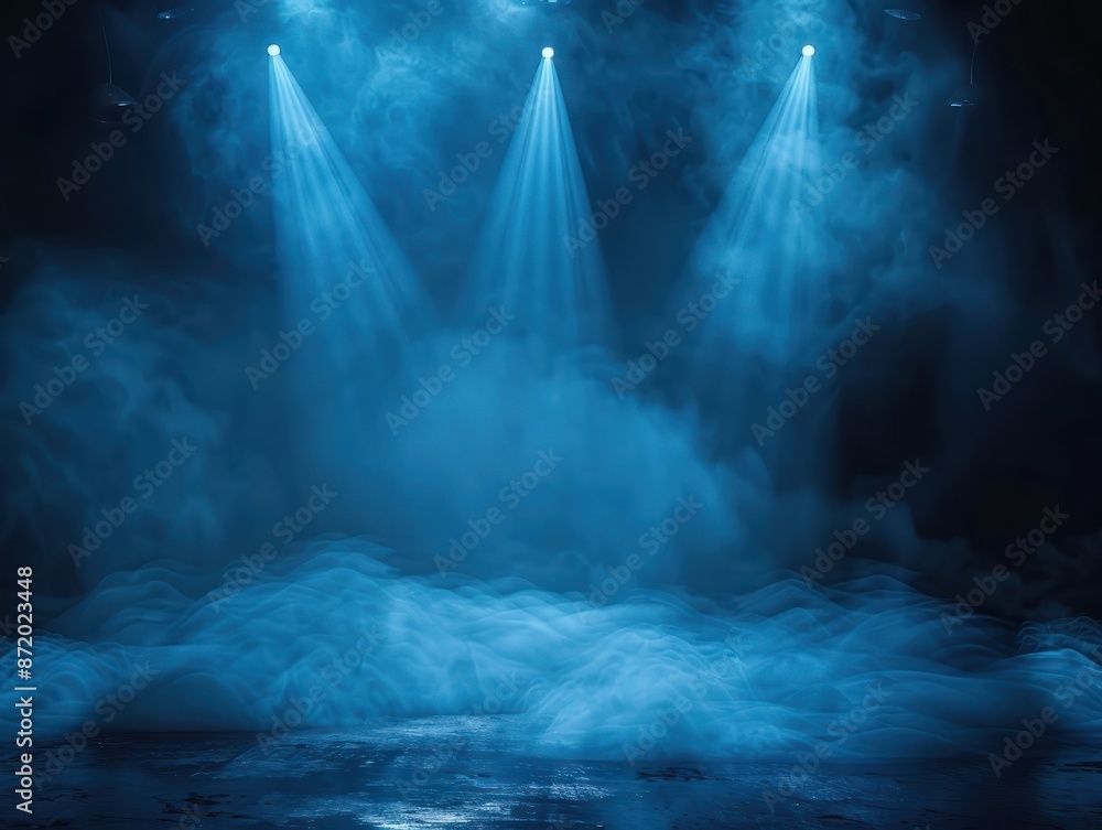 Free stage with lights and smoke, Empty stage with blue spotlights ...