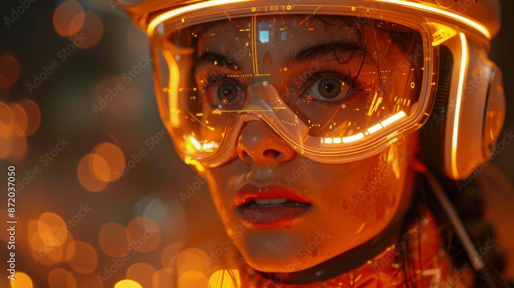 Generate an immersive experience showcasing the synergy between VR goggles, AI animations, and ...