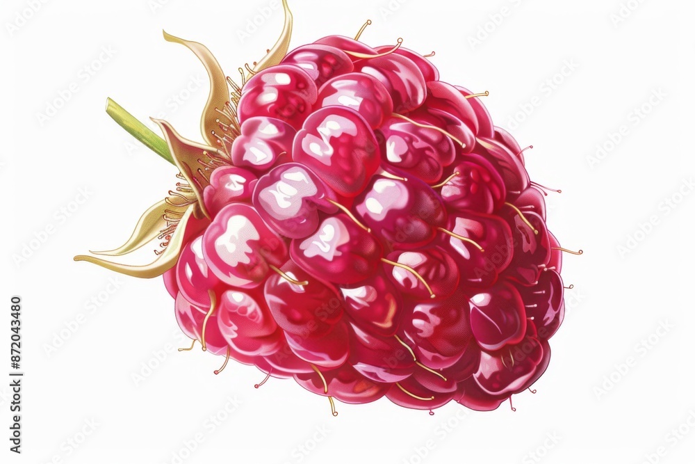A highly detailed illustration of a raspberry, showcasing its glossy ...