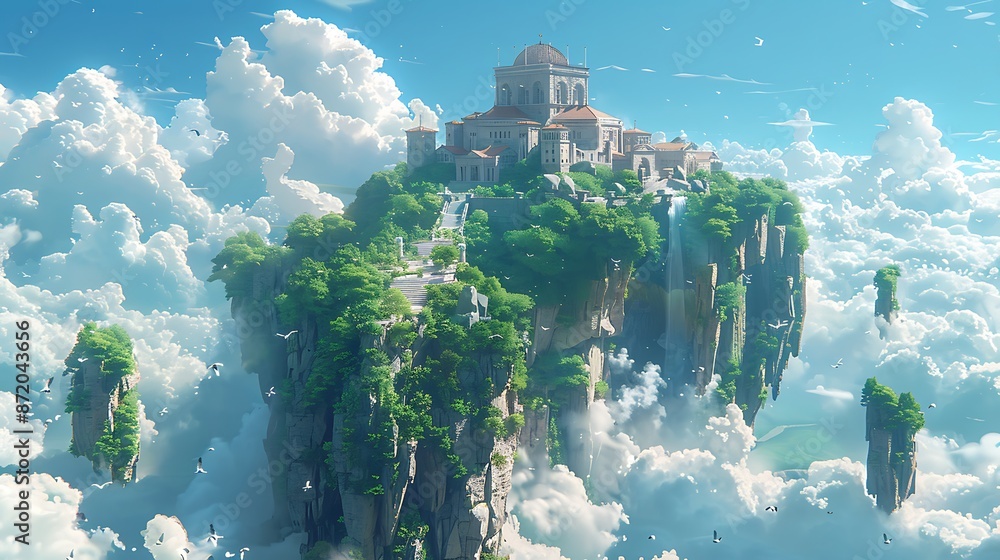 An anime fantasy scene of Christ the Redeemer, surrounded by floating ...