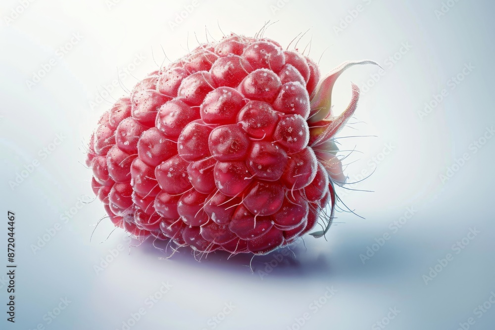 A highly detailed illustration of a single raspberry, showcasing its ...