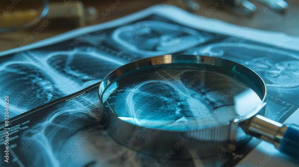 Medical Investigation Illustrate a magnifying glass examining medical ...