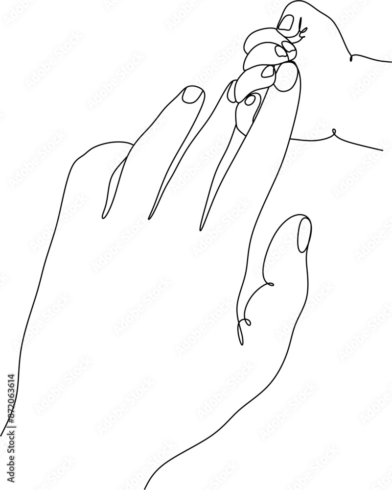 Single line drawn hand gestures, minimalistic parent hand and baby ...