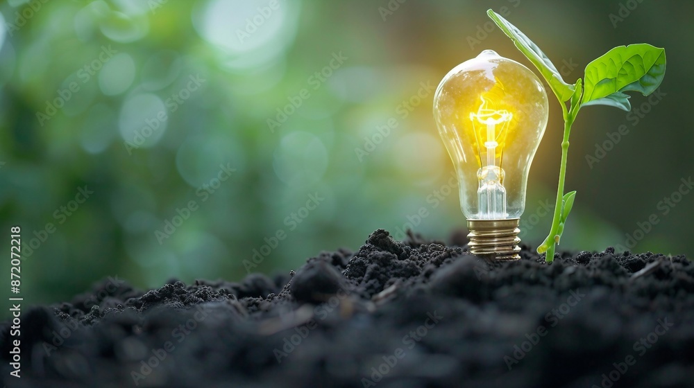 Eco-Friendly Energy Concept: Lightbulb Growing from Soil with Green ...