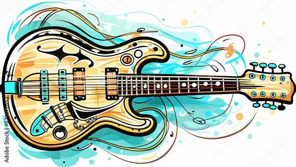Dynamic Electric Guitar with Flowing Music Notes, Perfect for Music ...