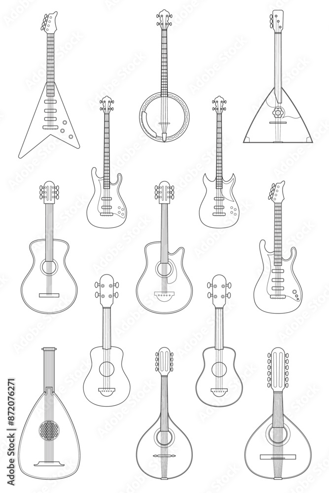 Vector illustration set of string instruments playing by plucking the ...