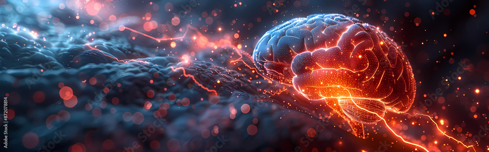 schematic of human brain and communication via circuit-board ...