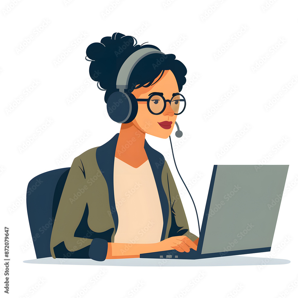 it help desk, female with headset and glasses for questions on ...