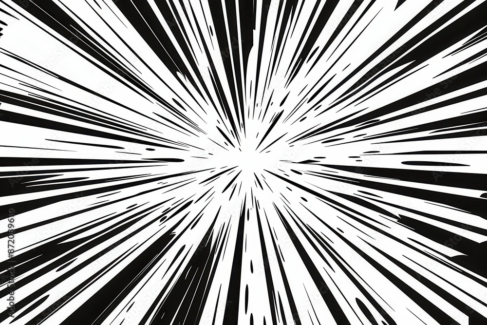 dynamic action lines black radial lines bursting from center on white ...