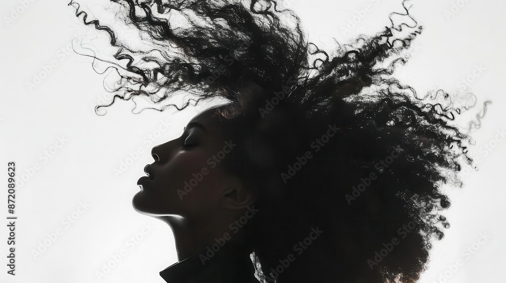 dynamic beauty shot of black model with stunning natural afro hair in ...