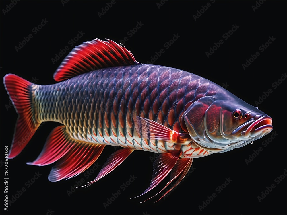 Super red Asian Arowana fish on a black background. Stock Photo | Adobe ...