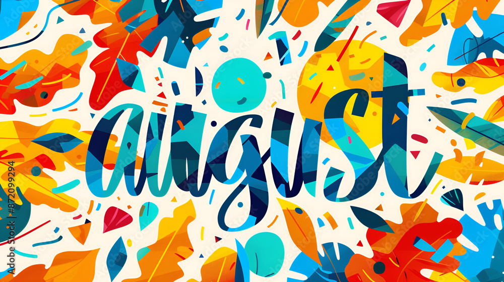 Monthly calendar page with hand drawn lettering Hello August and cute ...