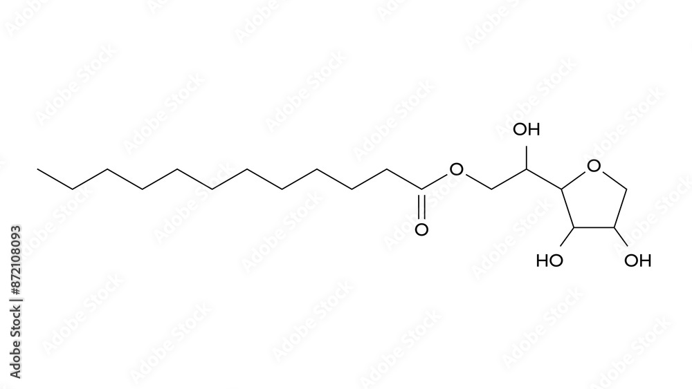 sorbitan monolaurate molecule, structural chemical formula, ball-and ...