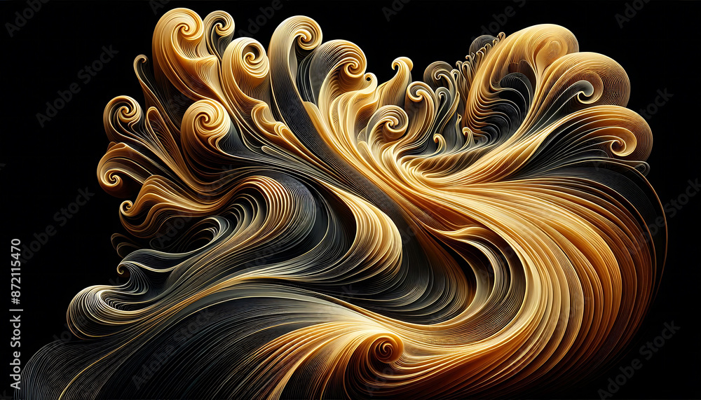 Abstract Golden Swirls, captivating abstract image composed of flowing, golden-hued lines ...