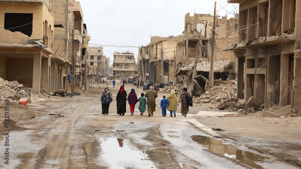 Community rebuilding after a political conflict, showing resilience and ...