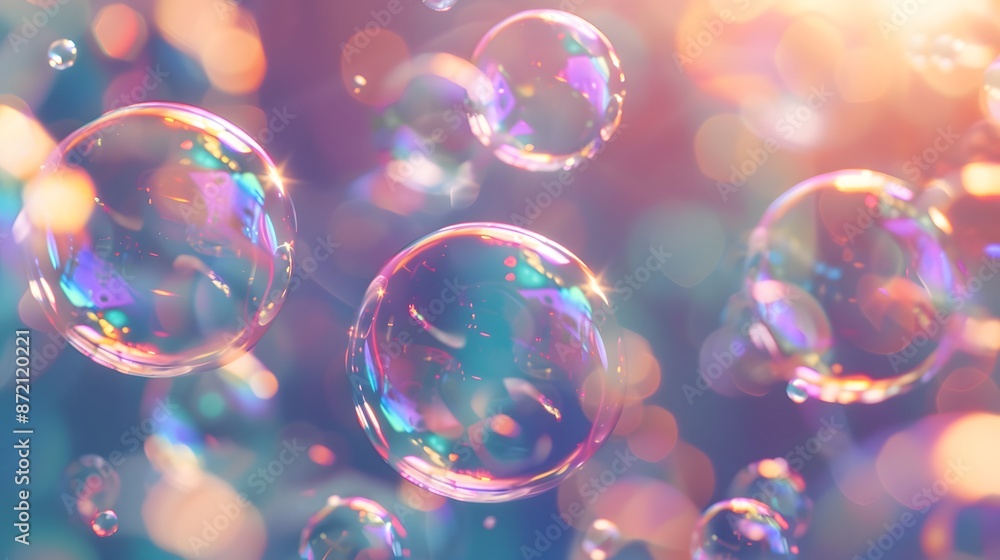 Floating Soap Bubbles: A cluster of iridescent soap bubbles floating in ...