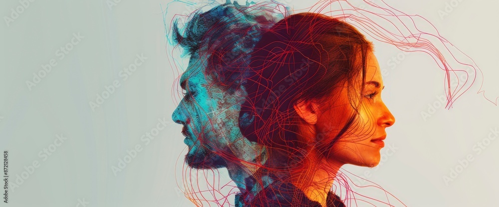 Two People, A Man And A Woman, Intertwined With A Line Drawing Of A ...