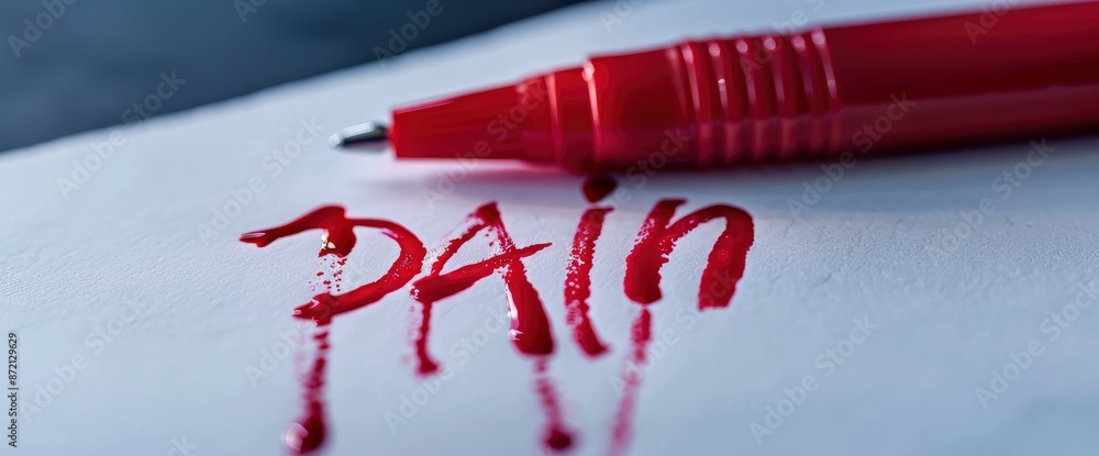 Writing The Word "Pain" In English On White Paper With A Red Pen ...