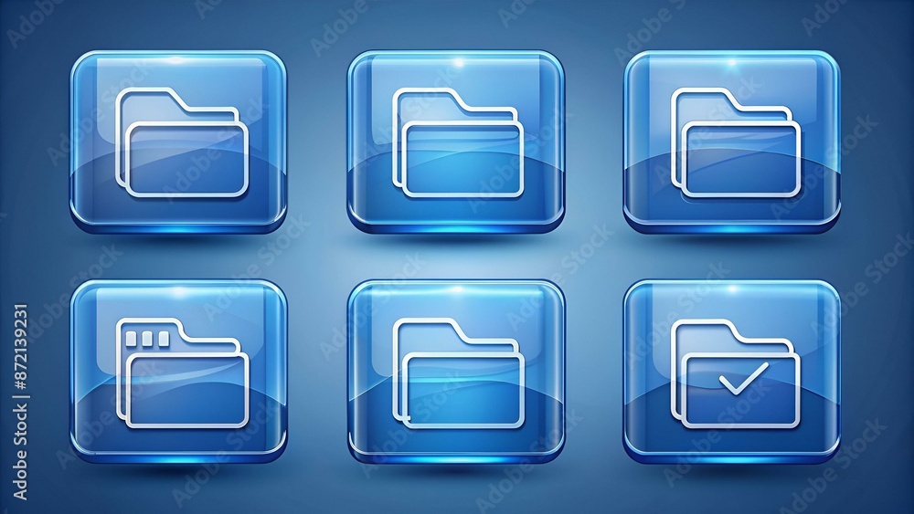 Glass Folder Icons. Glassmorphism blue and white file manager app ...