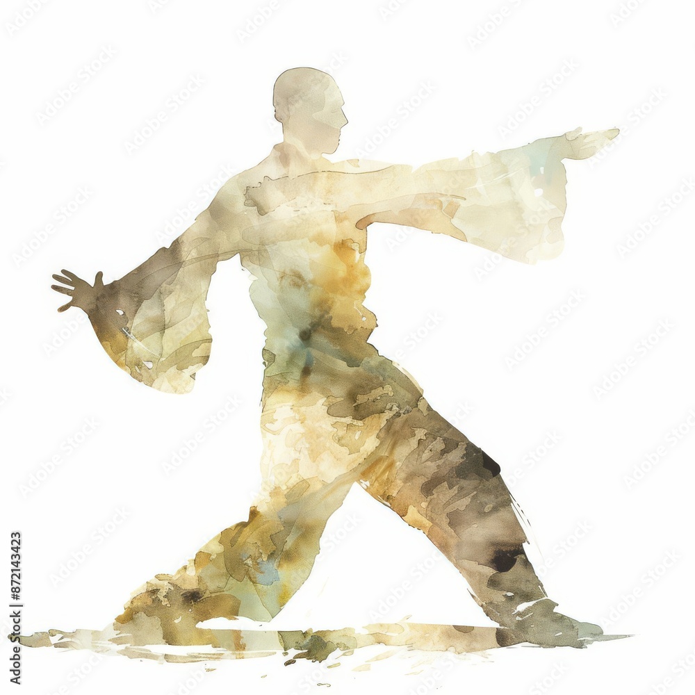 Tai Chi pose clipart, martial arts element, watercolor illustration ...