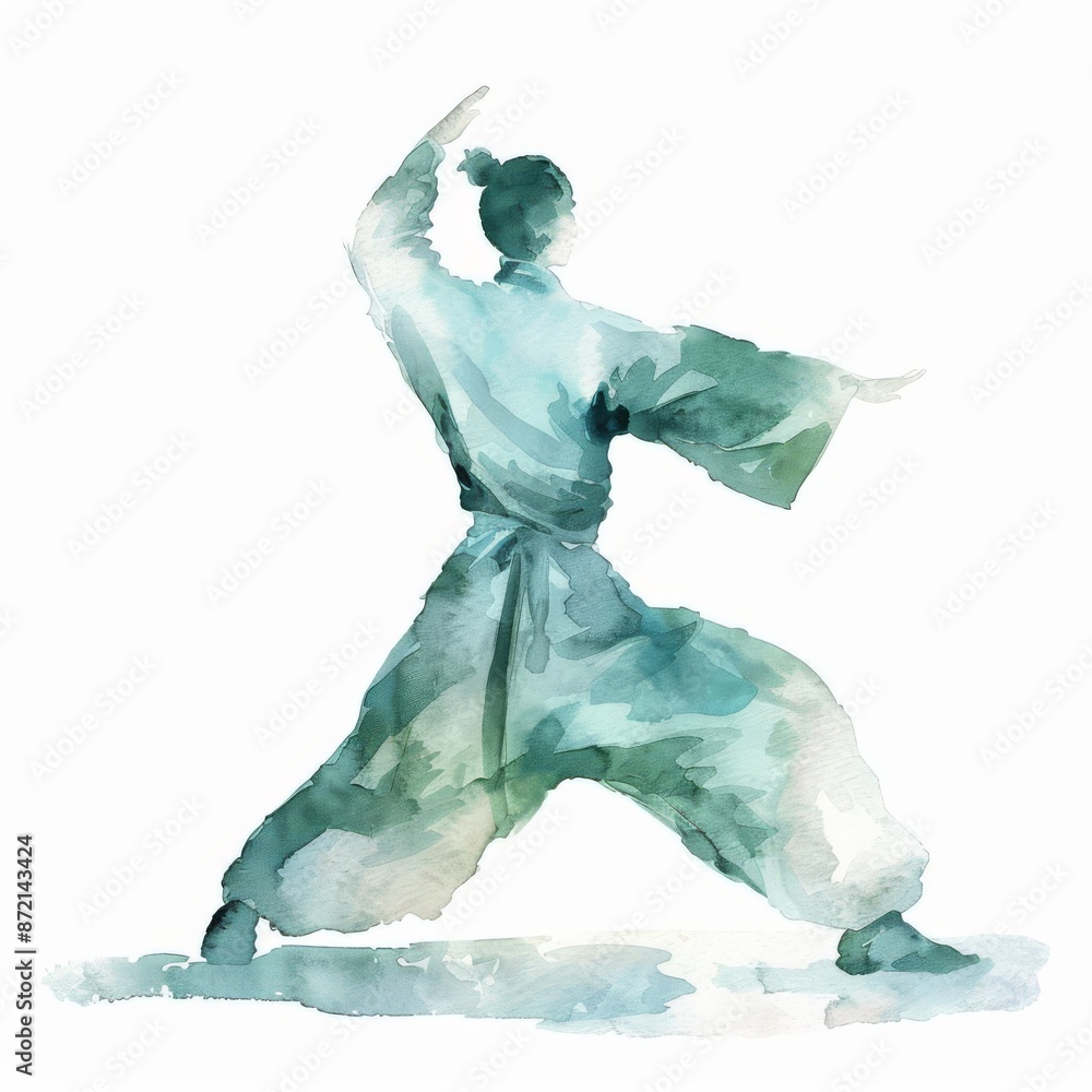 Tai Chi pose clipart, martial arts element, watercolor illustration ...