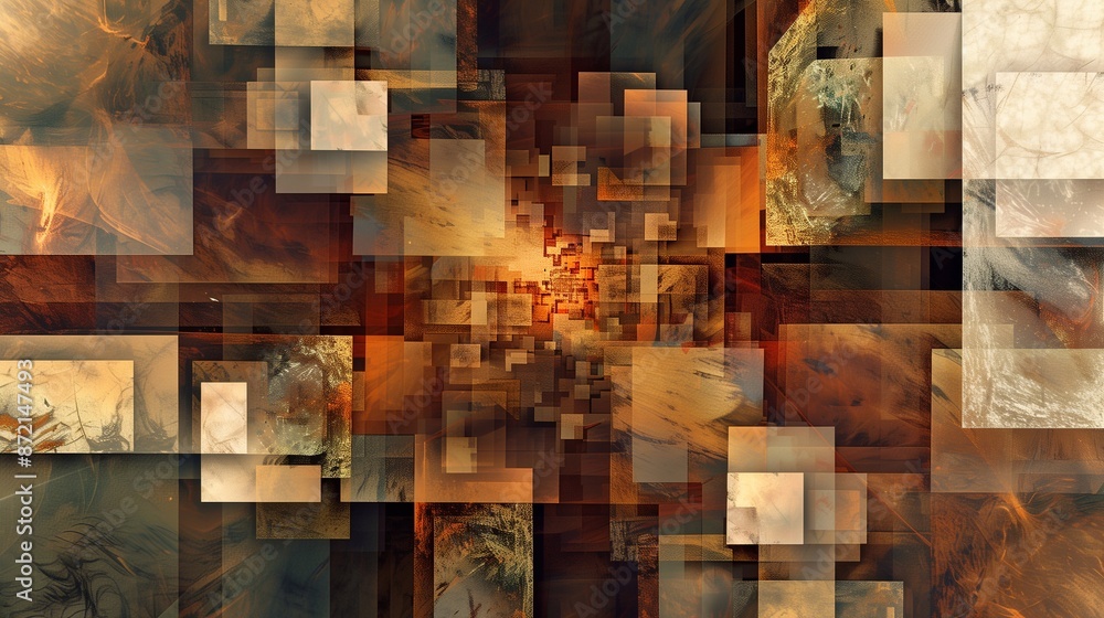 Abstract digital artwork composed of numerous translucent squares ...