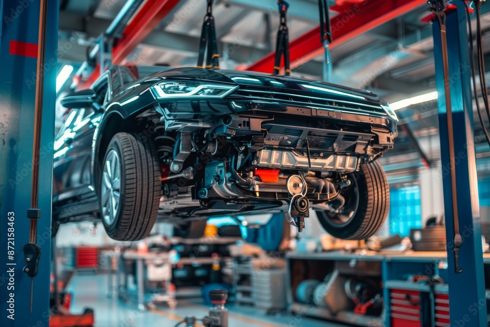 Car Engine Removal for Major Repairs in Auto Workshop Using Hydraulic ...