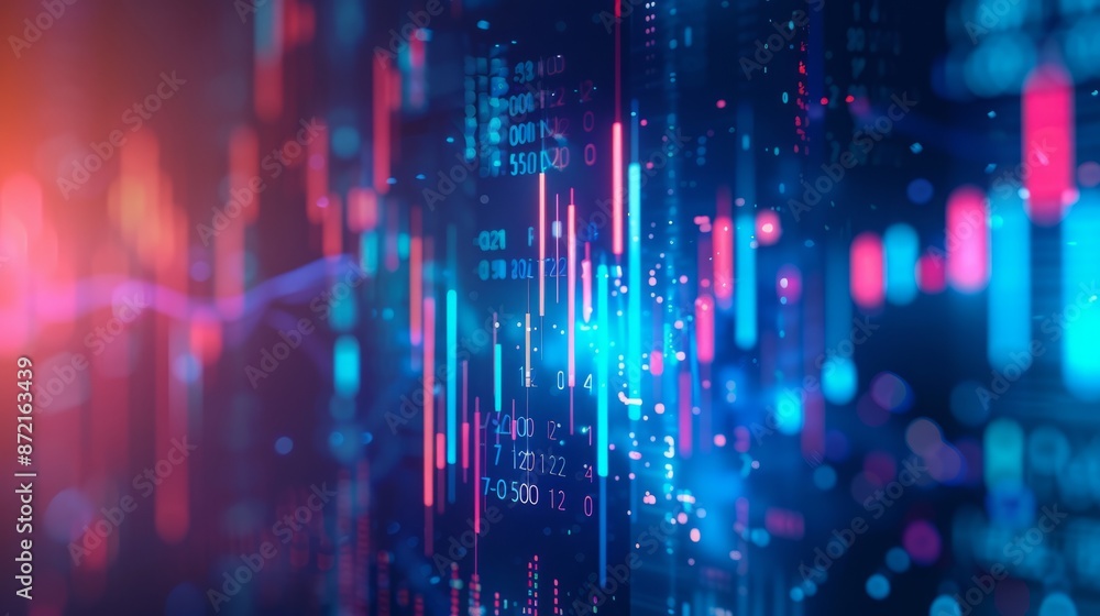 Abstract digital financial chart patterns with glowing elements on a ...
