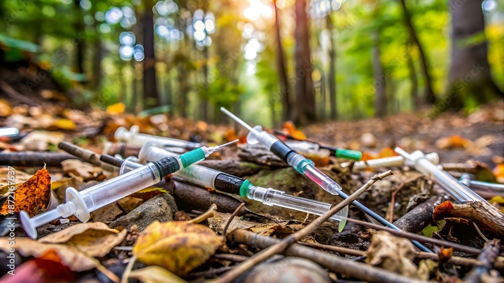 problems of drug use used syringes found in the forest in the city ...
