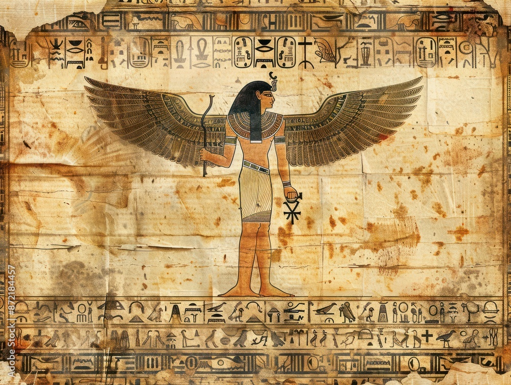 Vintage Egyptian papyrus background with delicate scrolls and ...