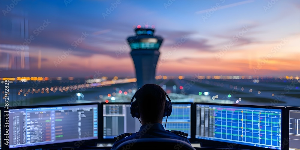 Air traffic control actively managing operations at the airport tower ...