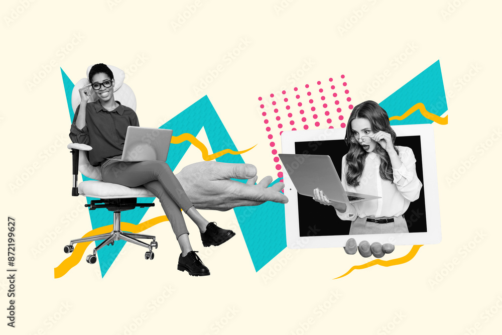 Trend artwork sketch collage of business worker remote workspace ...