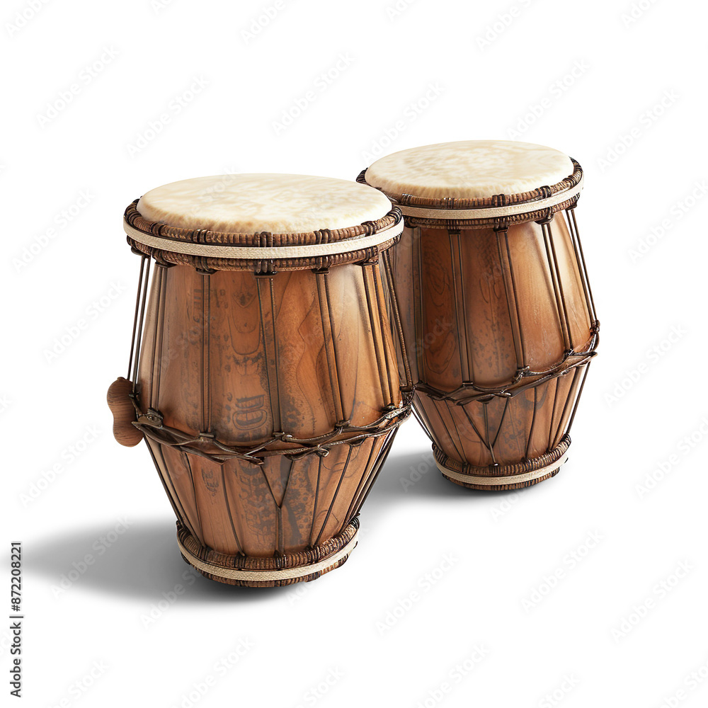 Rhythm percussion instruments and bongo drums isolated on a transparent ...