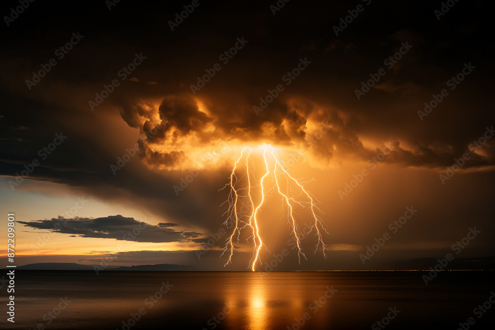 Captivating lightning illuminates the dark sky as mesmerizing sprites ...