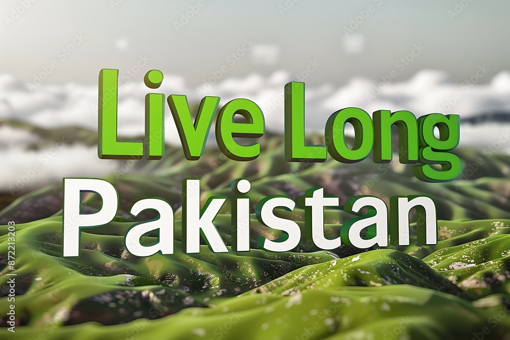 Dynamic 3D text "Live Long Pakistan" in green and white, with a ...