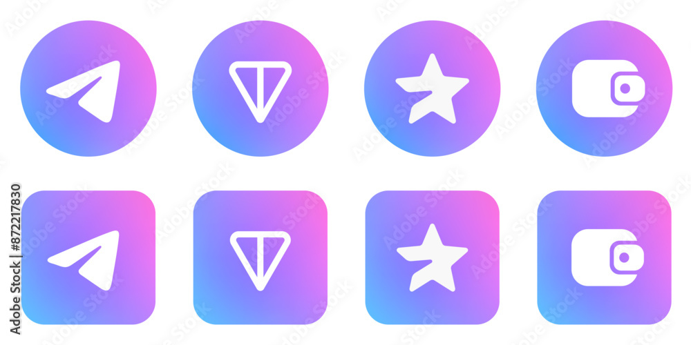 Set of purple square and round Telegram icons - Toncoin cryptocurrency ...