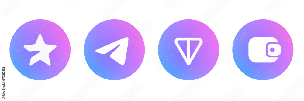 Set of purple round flat Telegram icons - Toncoin cryptocurrency sign ...