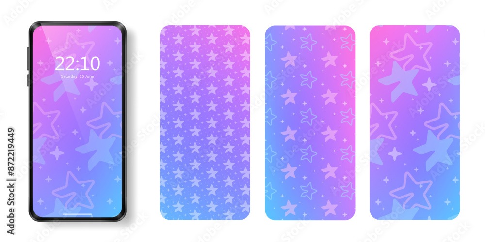 Realistic smartphone and set of abstract display backgrounds with ...