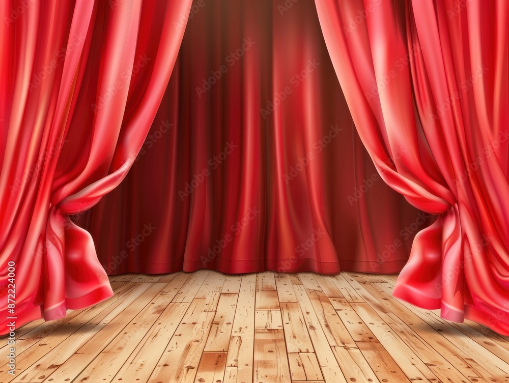 Red stage curtain and wooden floor realistic vector. Theater, opera ...