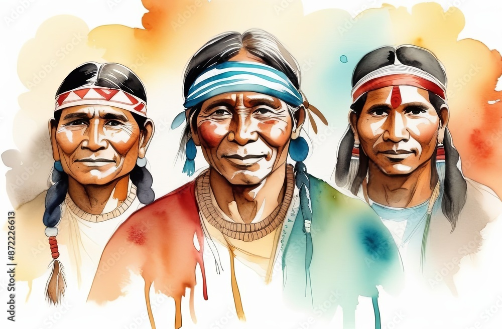 Native people of America, family group portrait. Indigenous peoples of ...