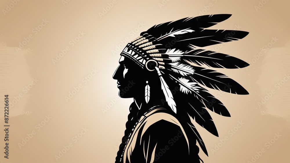 Indigenous People Day horizontal background with a silhouette of Native ...