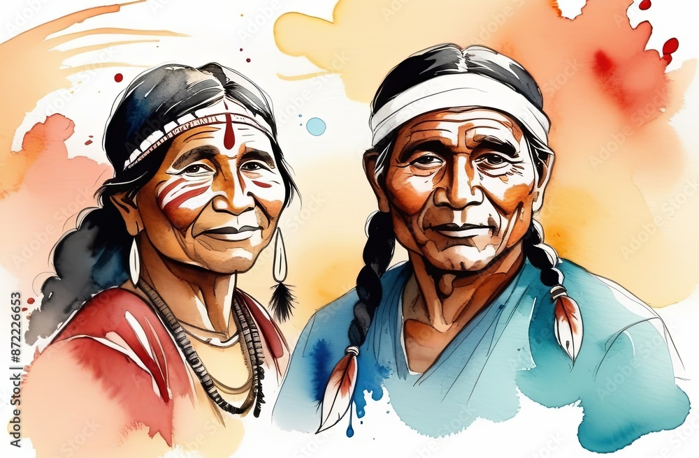 Native people of America, family group portrait. Indigenous peoples of ...